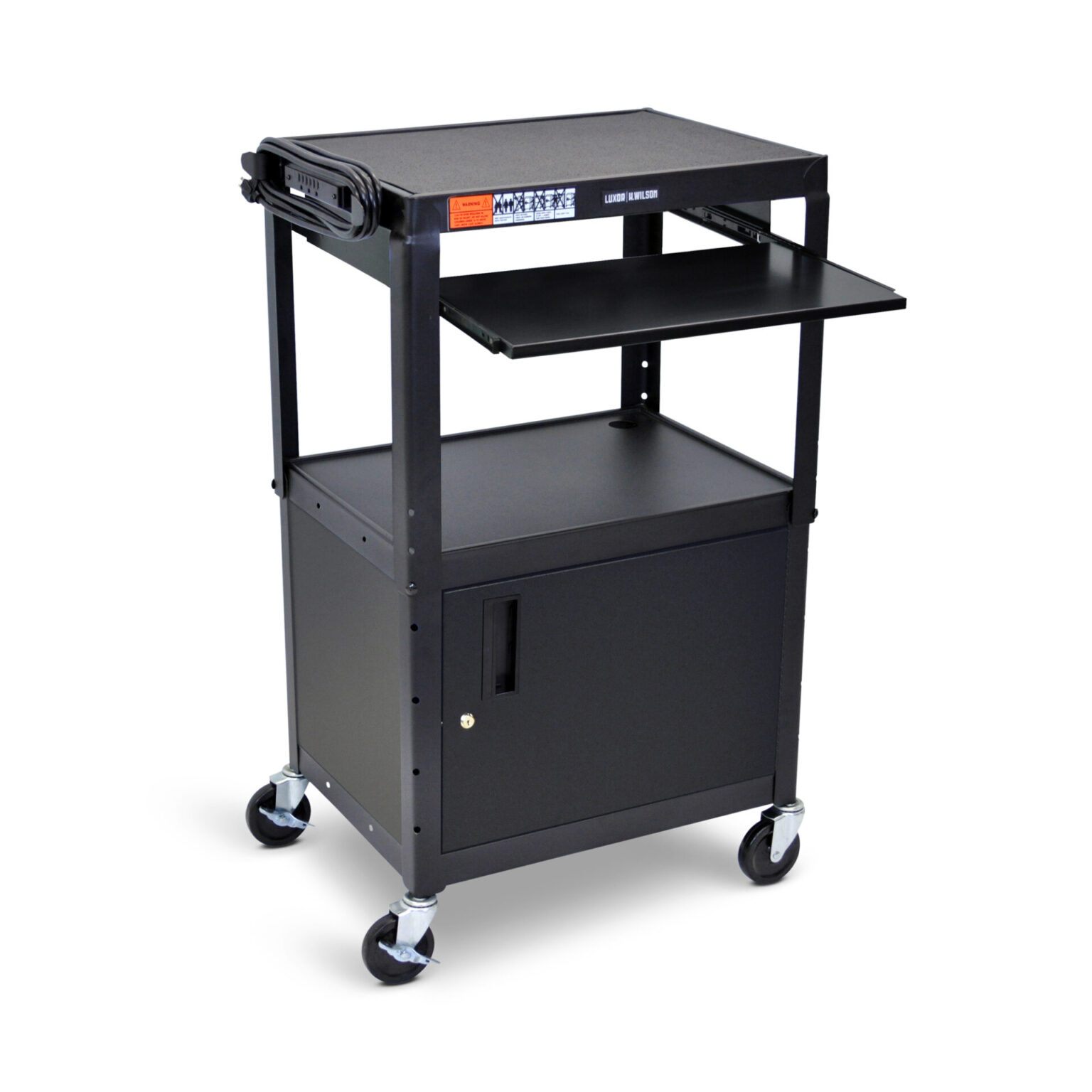 Luxor Adjustable Height Metal Cart Pullout Keyboard Tray and Cabinet ...